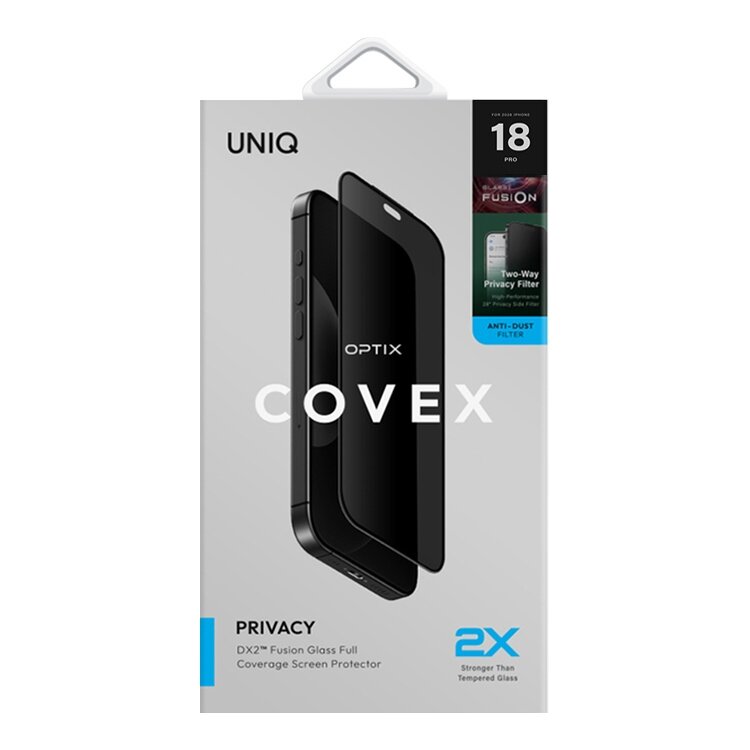 Uniq стекло антишпион для iPhone 18 Pro, OPTIX Privacy (DX2) Anti-Dust Filter, Black (+installer)