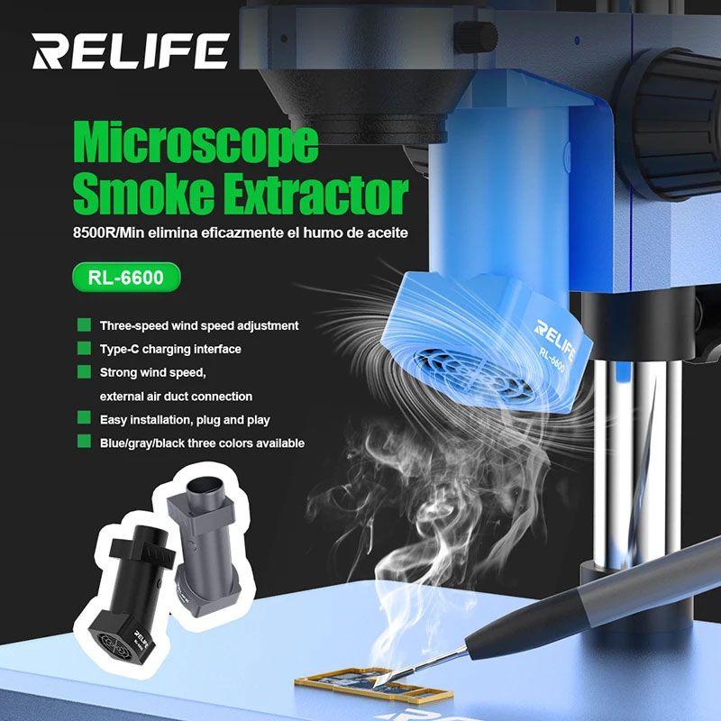 Вытяжной вентилятор для микроскопа RELIFE RL-6600 голубой, интерфейс зарядки Type-C