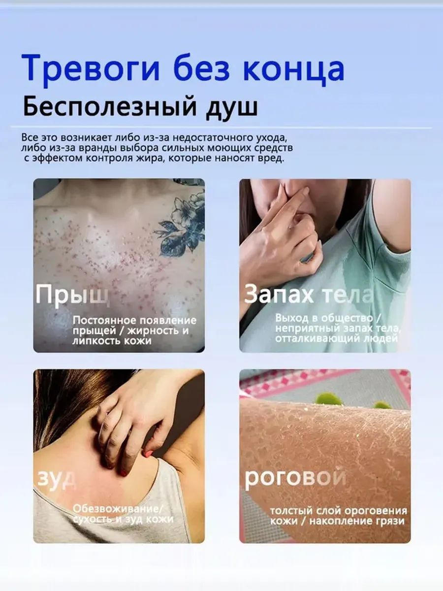 Гель для душа с кислотами анти-акне 300мл, для мужчин и женщин, от прыщей и акне, против несовершенств кожи на теле, уничтожение клещей