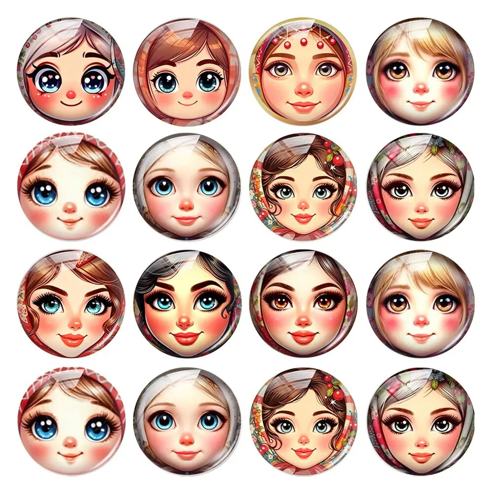 Стеклянный кабошон с изображением матрешки Vrrnbeu 20mm--10pcs, Random mix-pairs