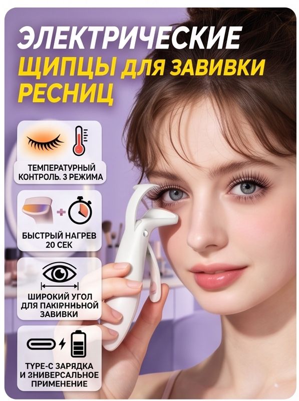 Электрические щипцы для завивки ресниц, подогреваемые щипцы для ресниц 3 режима, Type C зарядка