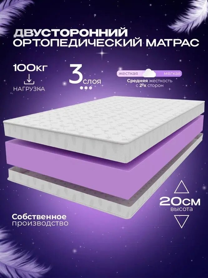Беспружинный ортопедический односпальный детский матрас 70х190 см VITAFLEX Luх Tricot, ППУ, двусторонний, средняя жесткость, в рулоне