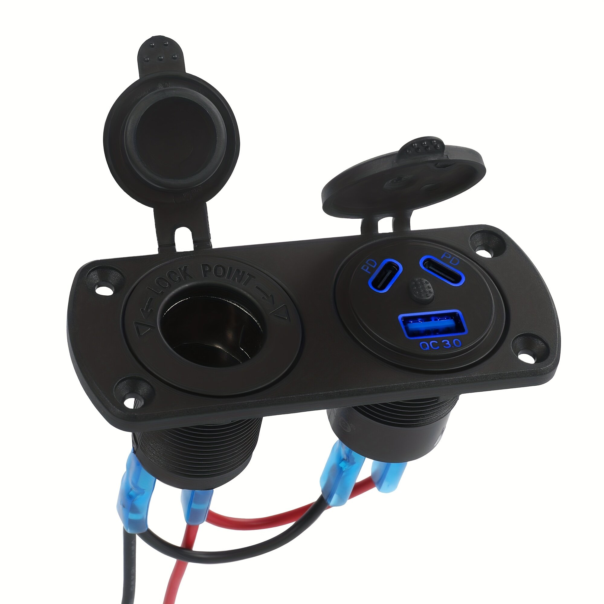 Панель переключателей с USB-зарядным устройством 12 В 108 Вт, QC 3.0 и двумя портами Type-C PD, с выключателем питания для автомобиля, лодки и квадроцикла, комплект 2 в 1 для установки, модель DS2013-P27+DS1011+DS5, 1 шт.