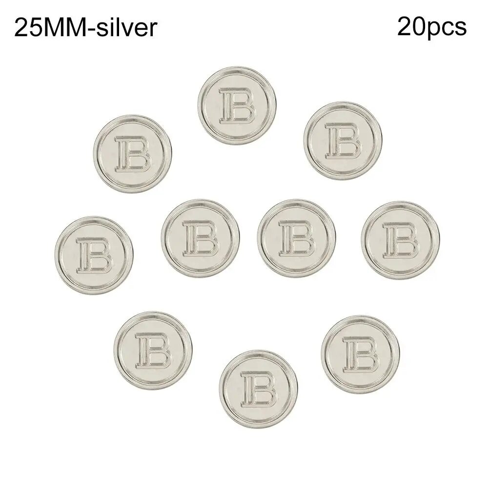 Металлические пуговицы с буквой B, набор из 20 штук silver-25MM