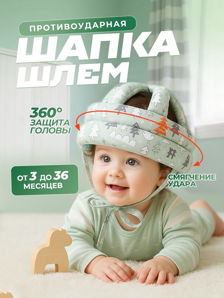 Противоударная шапка-шлем для младенцев, 360 защита головы, смягчение ударов, для детей от 3 до 36 месяцев