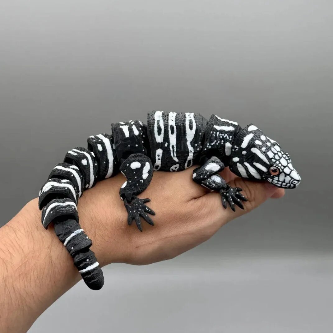 Фигурка ящерицы 3D пластик, Черный и белый, 18CM C