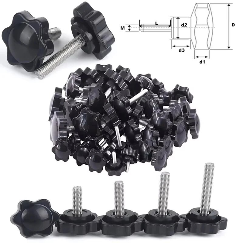 Пластиковые головки звездной формы для винтов M5, M6, M8 (5/10 шт.) 10pcs, M6x30mm 25D