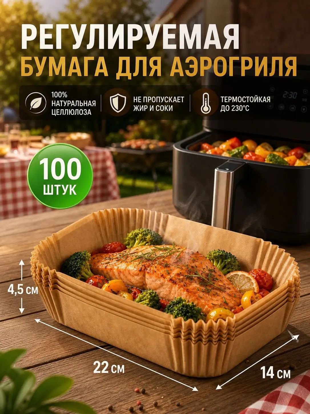 Бумага пищевая бежевая для выпечки и запекания, 22 м х 14 см, 100 шт, универсальная