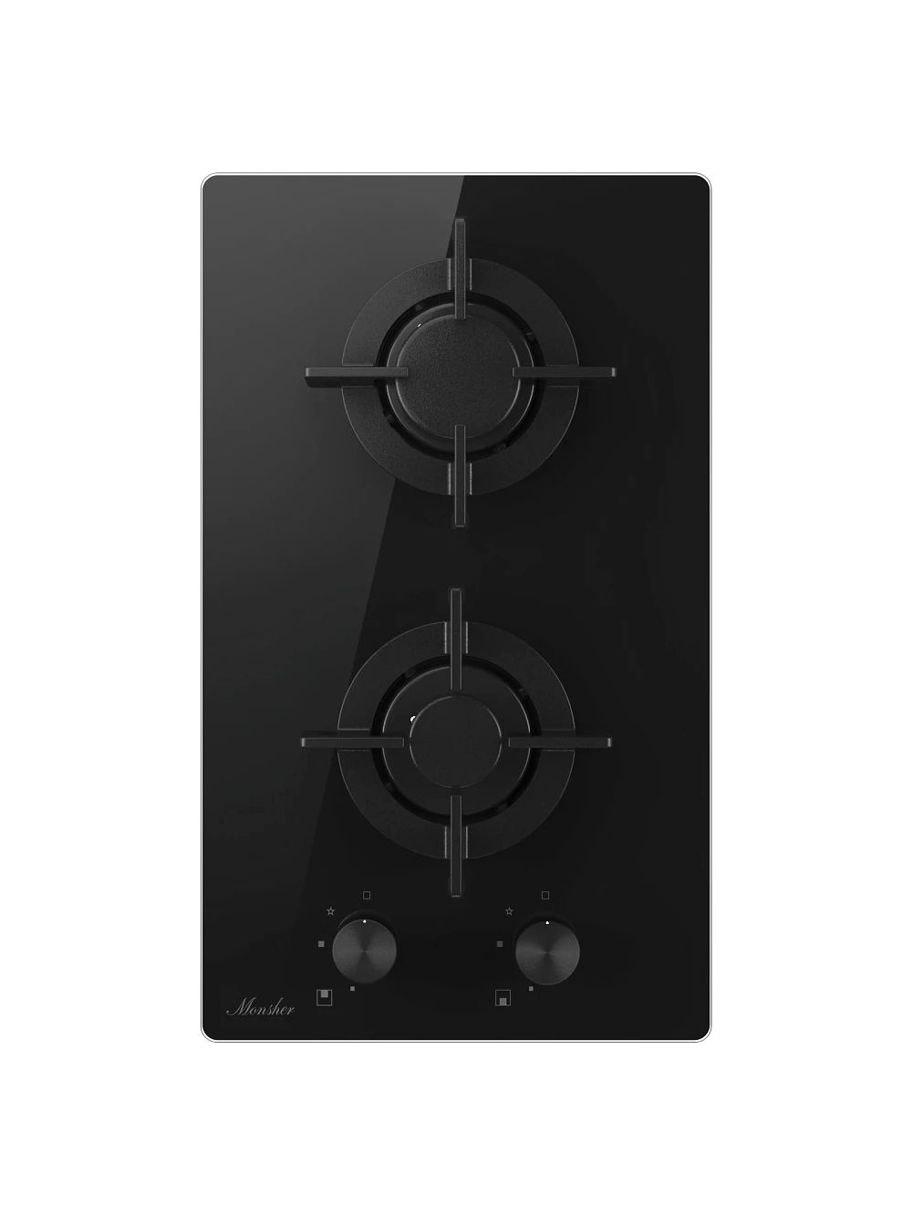 Встраиваемая газовая панель Monsher MGG 34 Noir, независимая, 2 конфорки, черное стекло