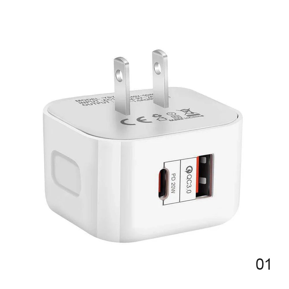 Зарядное устройство QC3.0 USB-C PD 20W, 2 порта, US