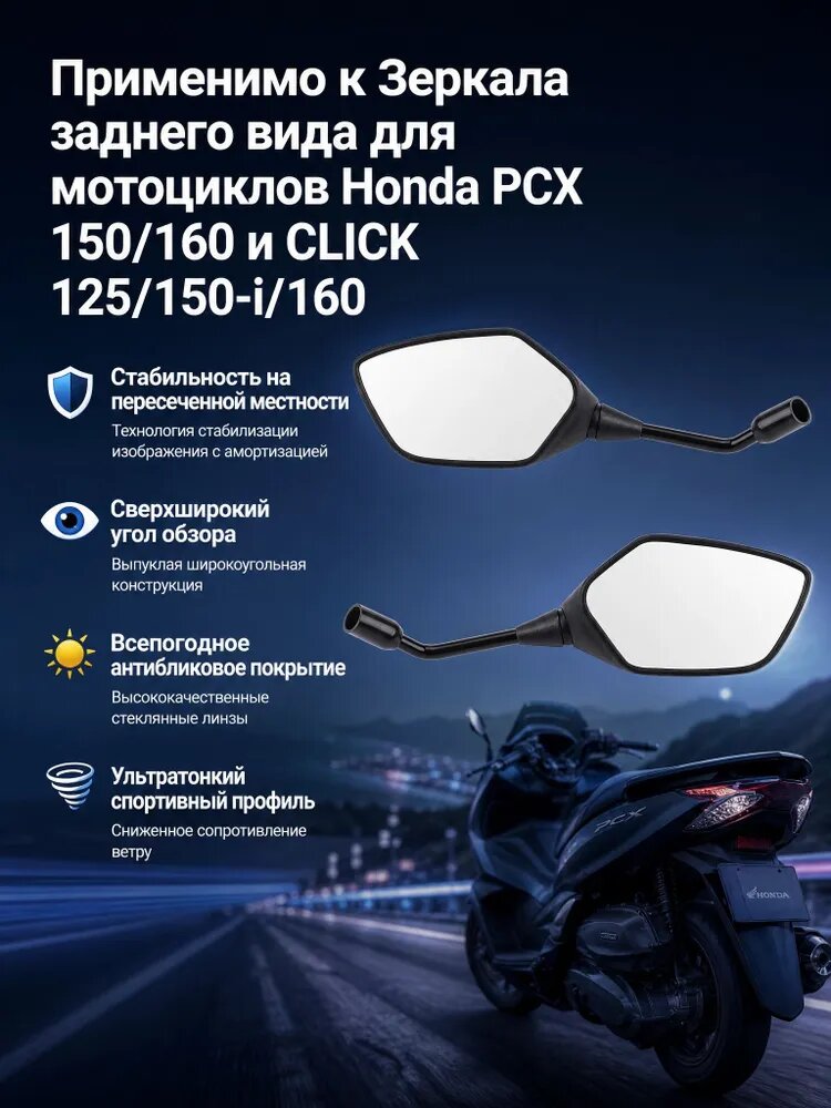 Подходит для Honda PCX 150/160 и CLICK 125/150-i/160. Комплект Многоугольные Зеркала заднего вида на мотоцикл