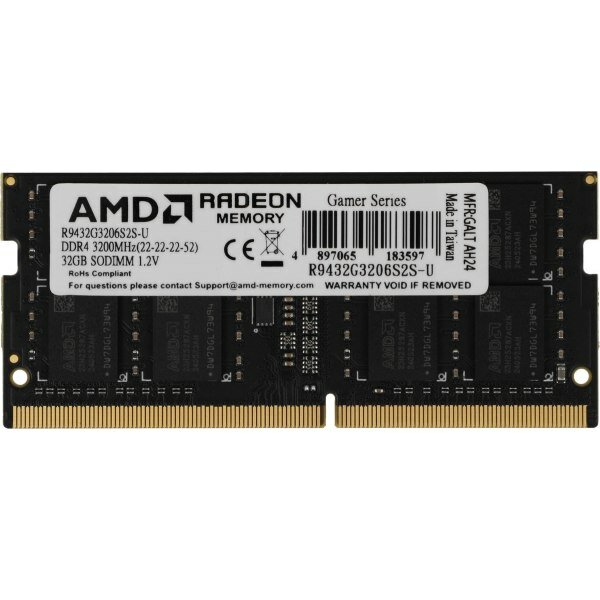 Оперативная память AMD R9 R9432G3206S2S-U DDR4 - 1x 32ГБ 3200МГц, (SO-DIMM), Ret