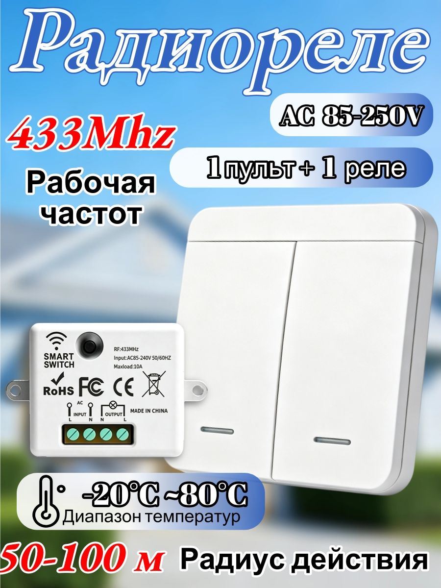Беспроводной двухклавишный дистанционный выключатель света с 1 приемниками 433 МГц 220В