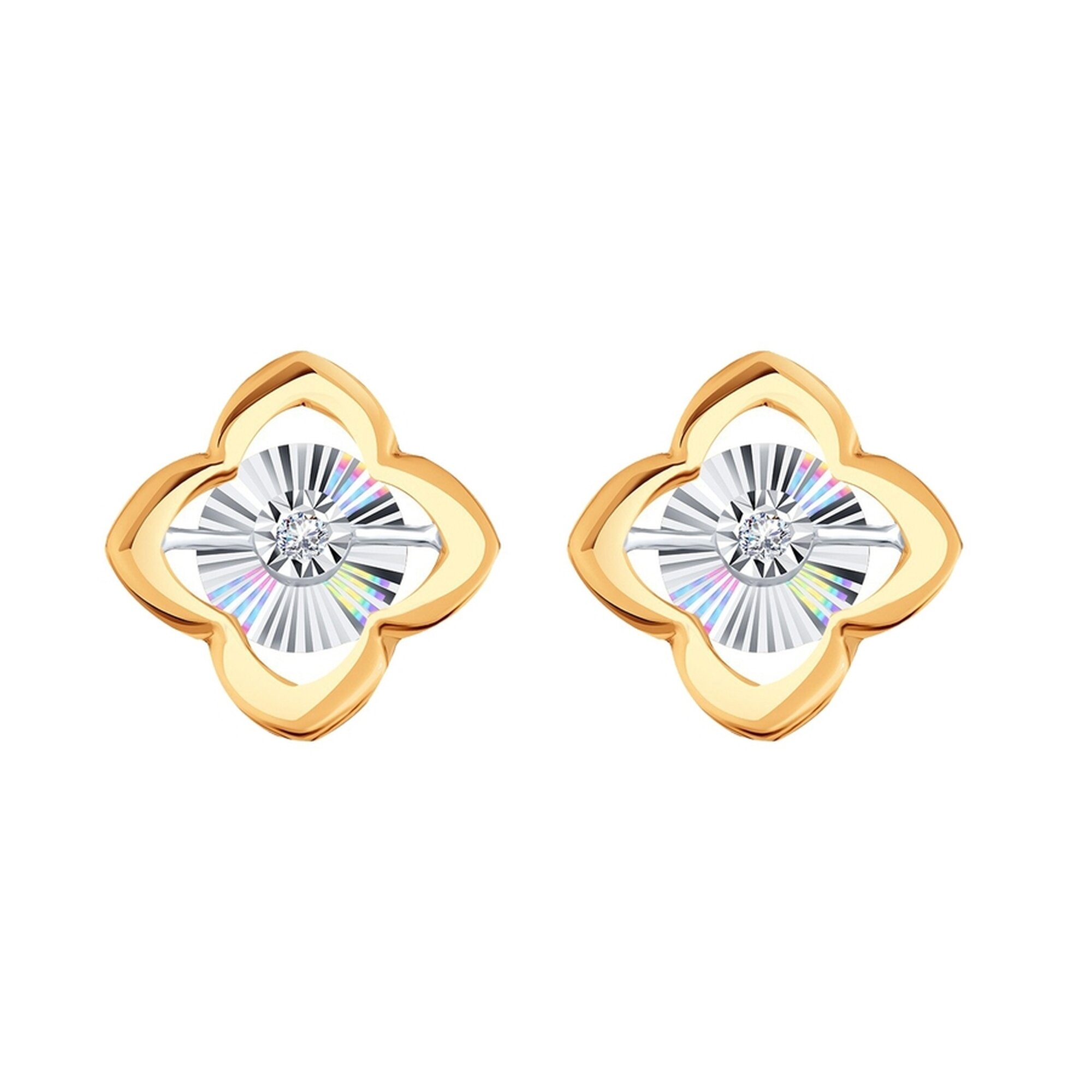 Серьги, красное золото, 585 проба, бриллиант
