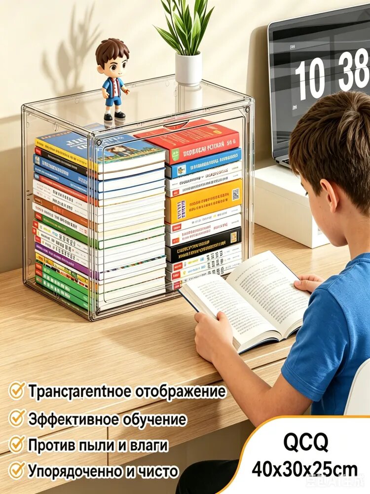 Контейнер для хранения вещей длина 30 см, ширина 25 см, высота 40 см, 1 шт, акрилик, прозрачный