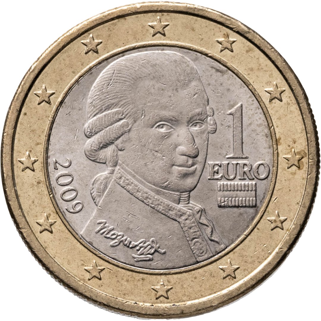 Австрия 1 евро euro 2009, Биметалл, в сохранности AU