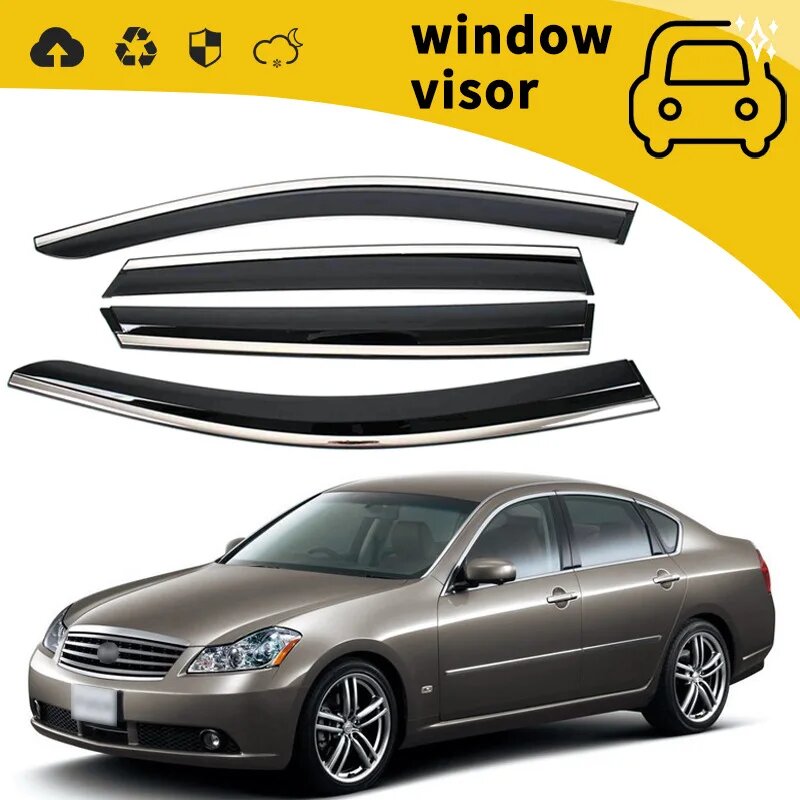 Для Nissan FUGA Y50 2004–2012: Комплект дефлекторов-козырьков на окна дверей, защита от дождя, декоративные ветровики