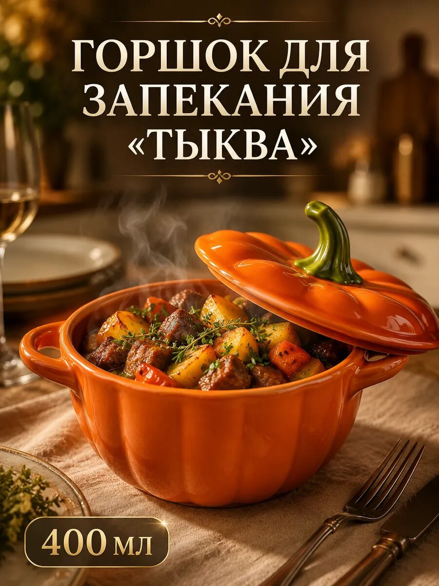 Горшочек из жаропрочной керамики для запекания «Тыква», 400 мл, 16×13×8,5 см, цвет оранжевый