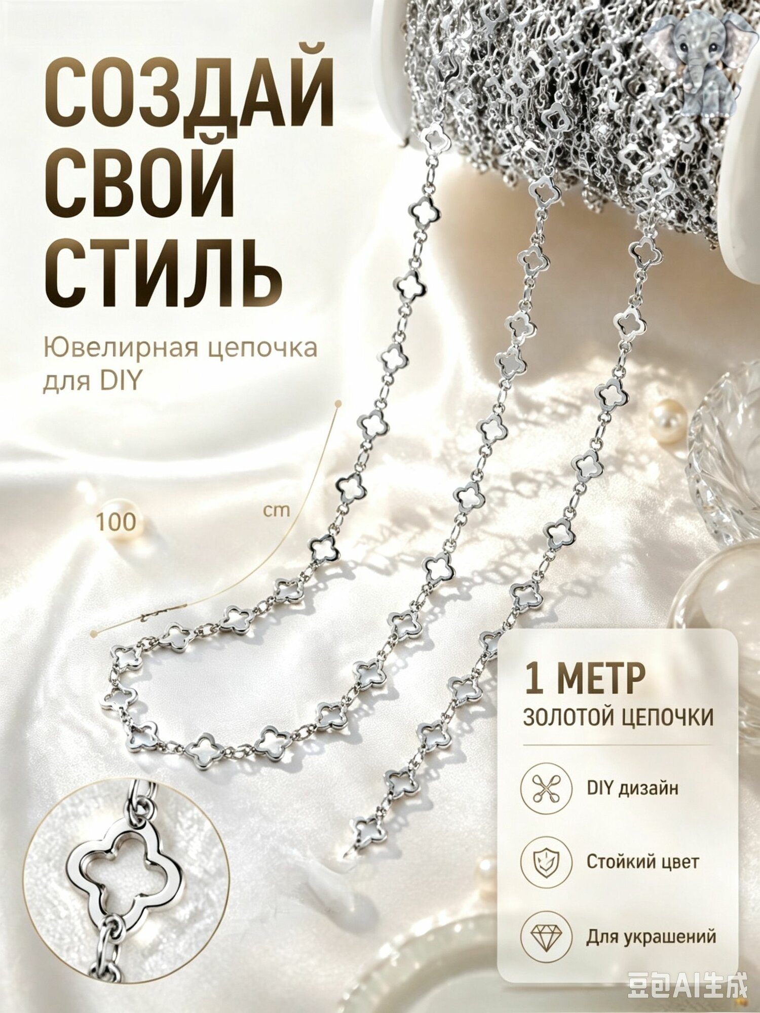Цепочка с насечками для рукоделия , намотка 1 метра, латунь с позолотой 18K, звено 5.5x10 мм