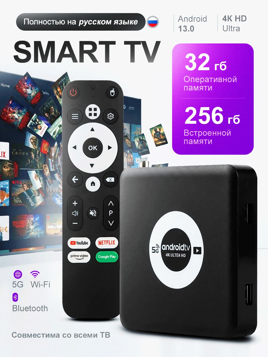 Медиаплеер Android, 32 ГБ/256 ГБ, Bluetooth, Wi-Fi