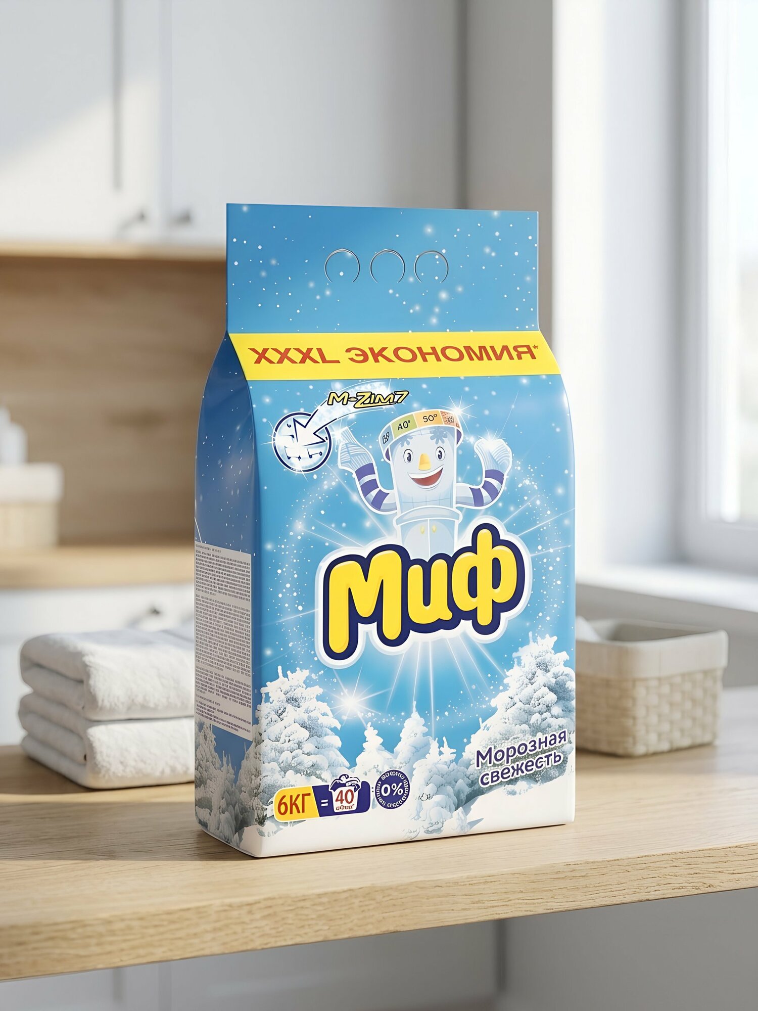 Стиральный порошок Миф, 6 кг, автомат, для белого белья, Морозная свежесть