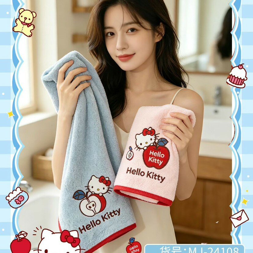 Полотенце для лица Hello Kitty в виде яблока, мягкое, впитывающее, быстросохнущее, хлопковое, для детей, случайный