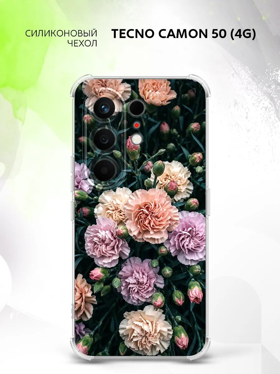 Чехол на Tecno Camon 50 (4G), Техно Камон 50 (4Г) бампер, противоударный, с картинкой розы