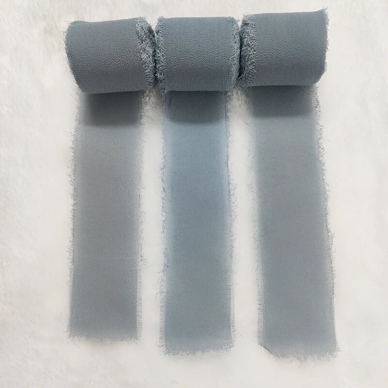 Шифоновые ленты 3 рулона пыльно-голубые 4 см х 5 м Серый, Haze blue