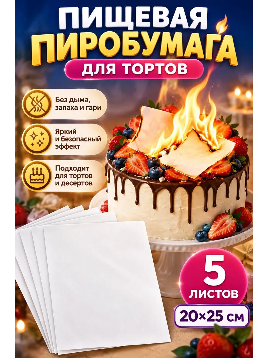 Белая пищевая пиробумага 5 листов 20х25 см
