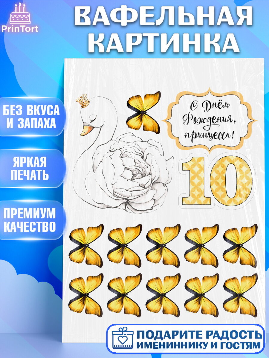 Вафельная картинка для торта Девочке. Украшения для торта девочке на День Рождения. Декор для выпечки PrinTort