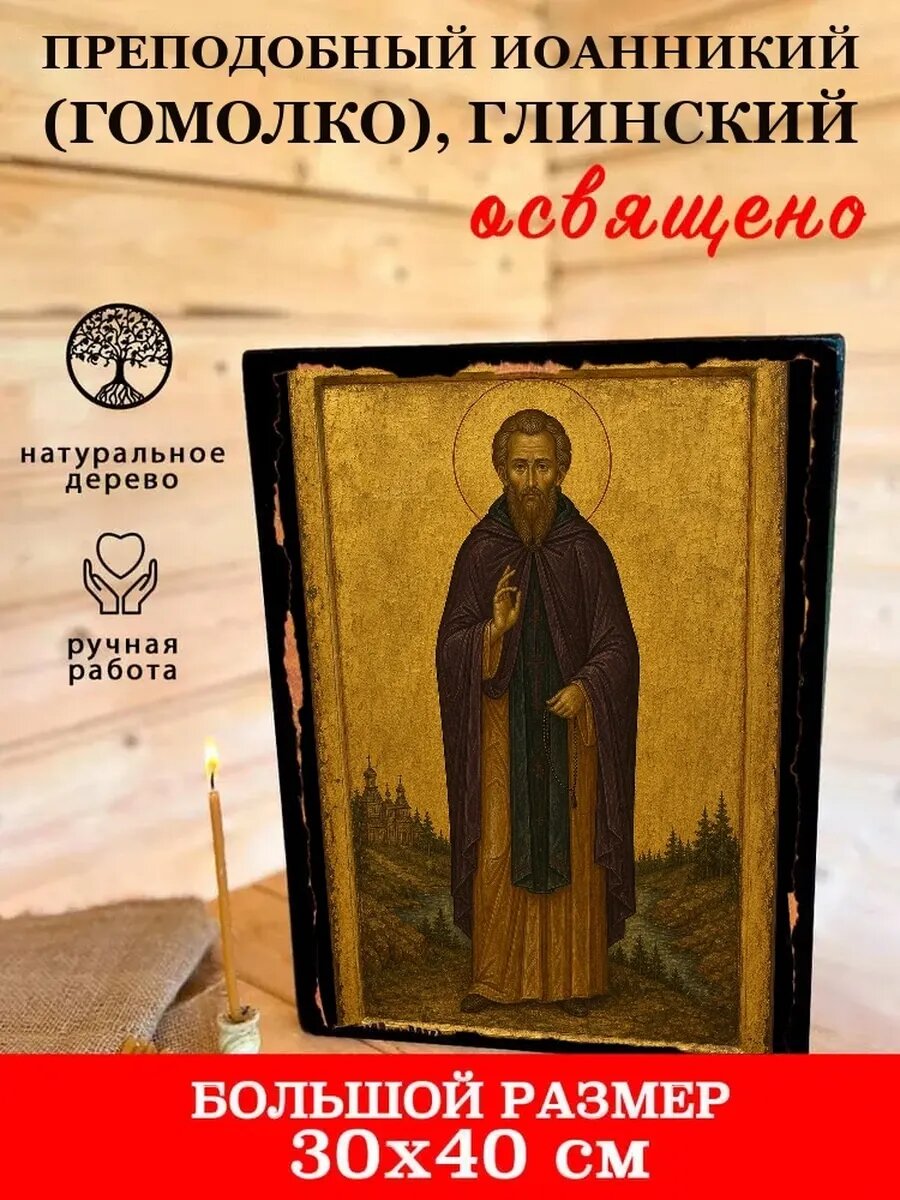 Икона Преподобный Иоанникий (Гомолко), Глинский, на дереве, 30×40 см