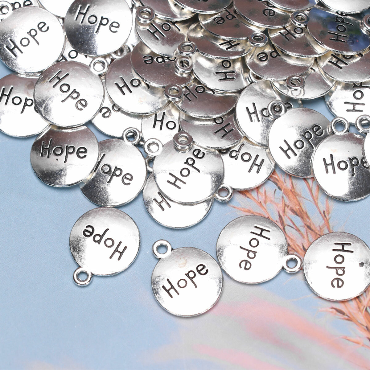 Чармы Для Создания Ювелирных Изделий С Буквенным Дизайном Hope, Серебристые, 100 Штук, Размер 1.7x0.4x0.1 см