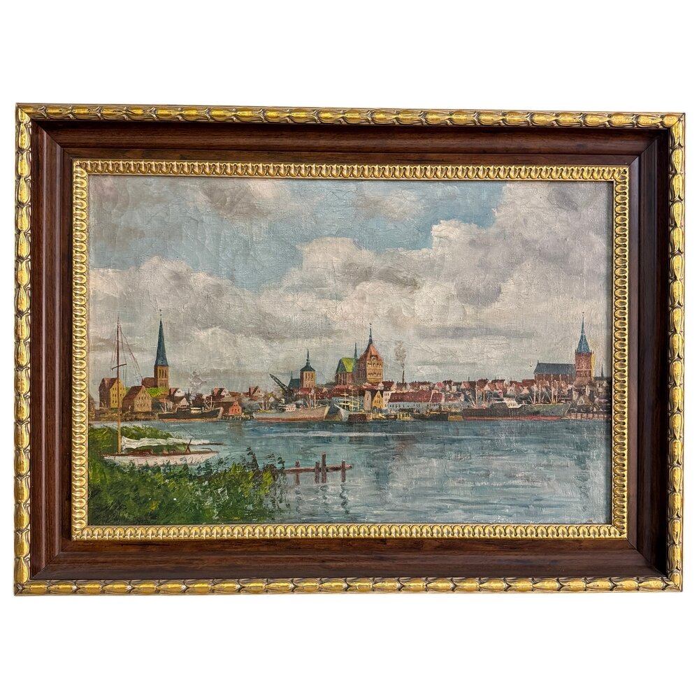 Картина "Вид на Росток со стороны берега Гельсдорф" 1920-1940 гг. Худ. неизвестен, пейзаж, Европа