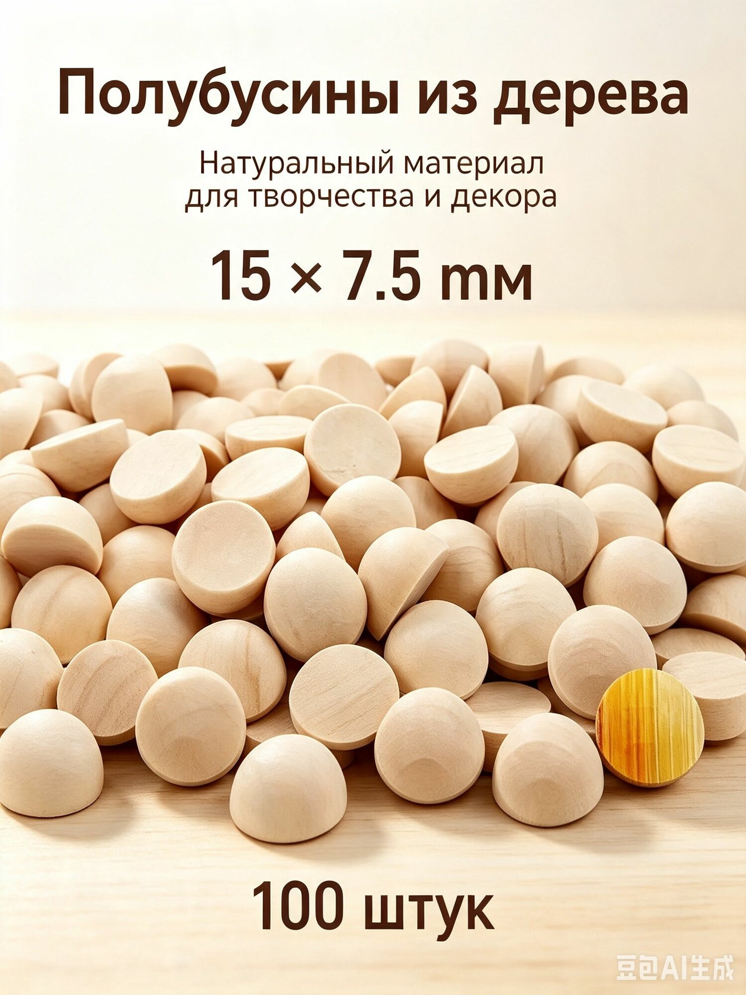 Полубусины деревянные 15*7.5mm 100штук