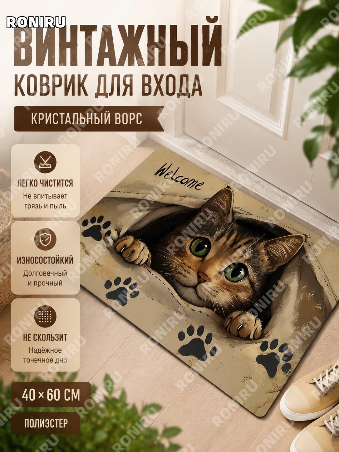 Коврик придверный 40×60 см JN коричневый с буквами-2 из полиэстера для прихожей и дома, интерьерный текстиль декор