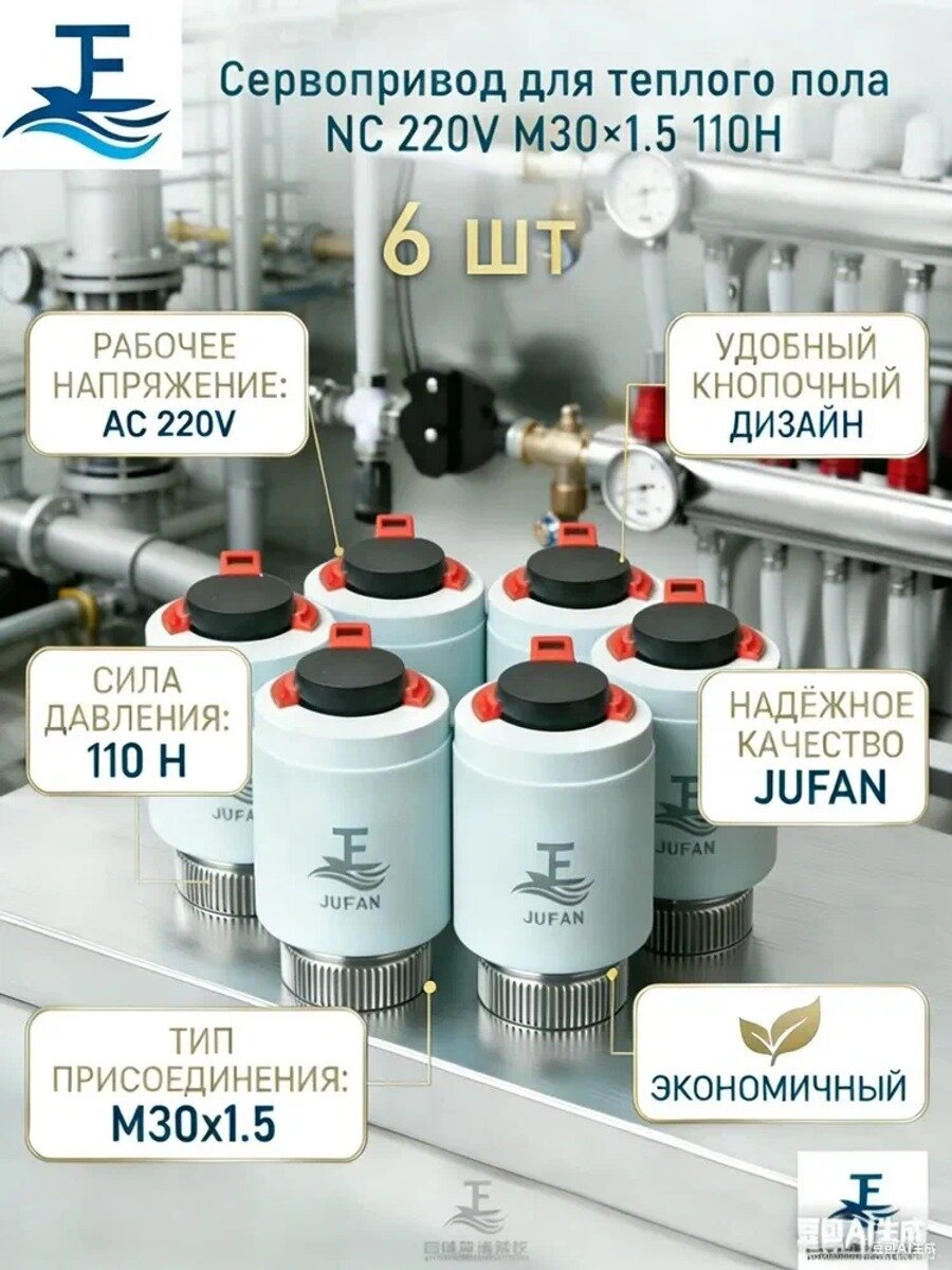 Сервопривод для теплого пола NC 220V 110N — электротермический актуатор для автоматического управления отоплением, 6 шт