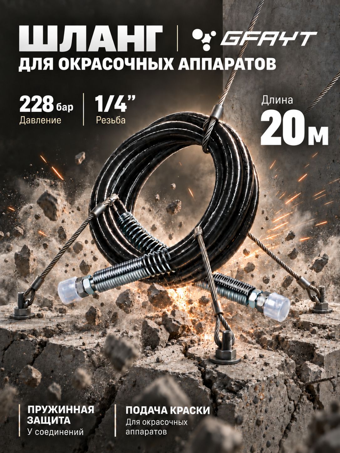 Шланг высокого давления GFAYT для окрасочного аппарата 1/4" 20м 228 бар