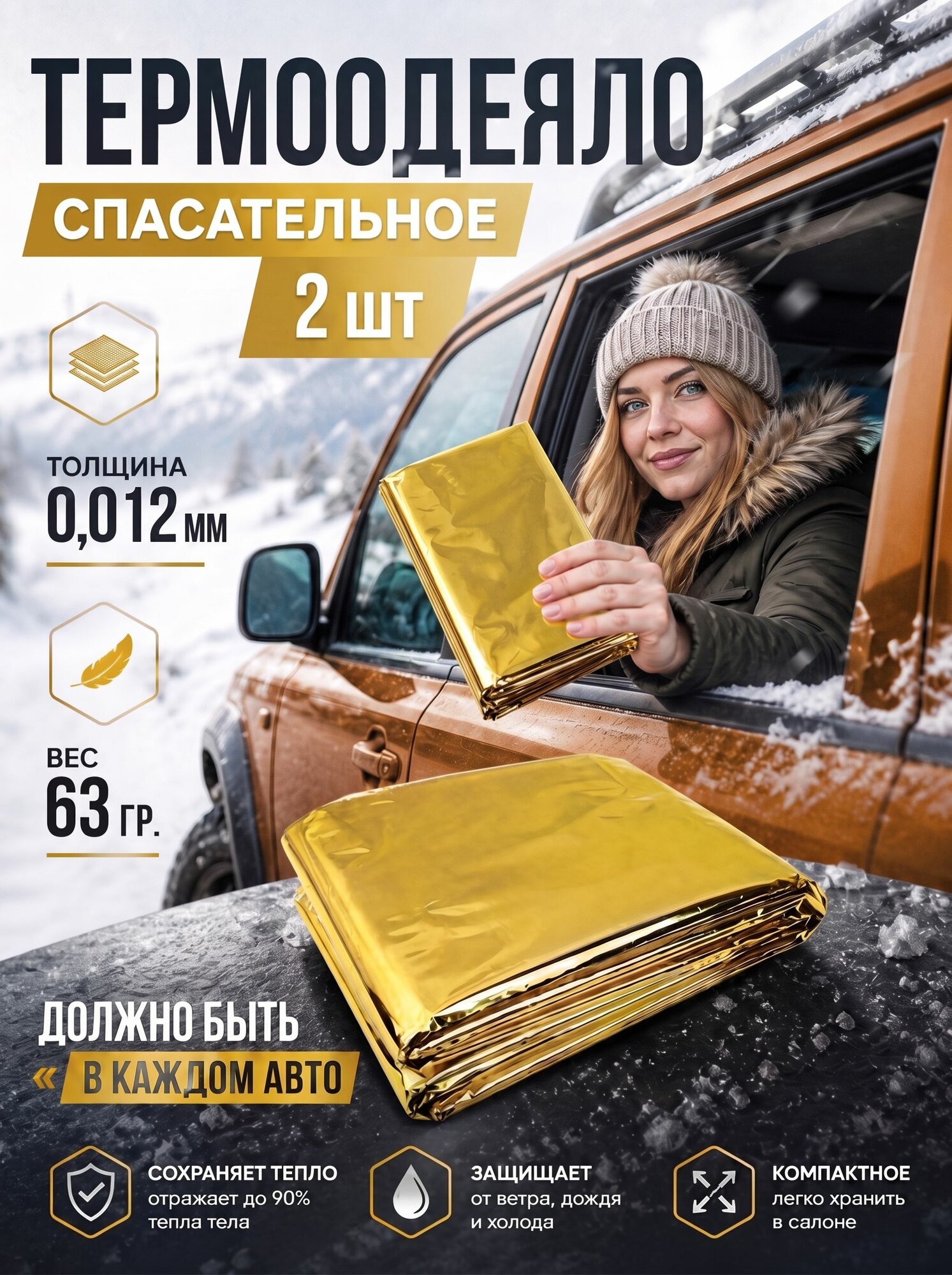 Термоодеяло спасательное покрывало, 210+ кг, 160х210 см