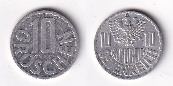 Австрия 10 грошей 1978 год