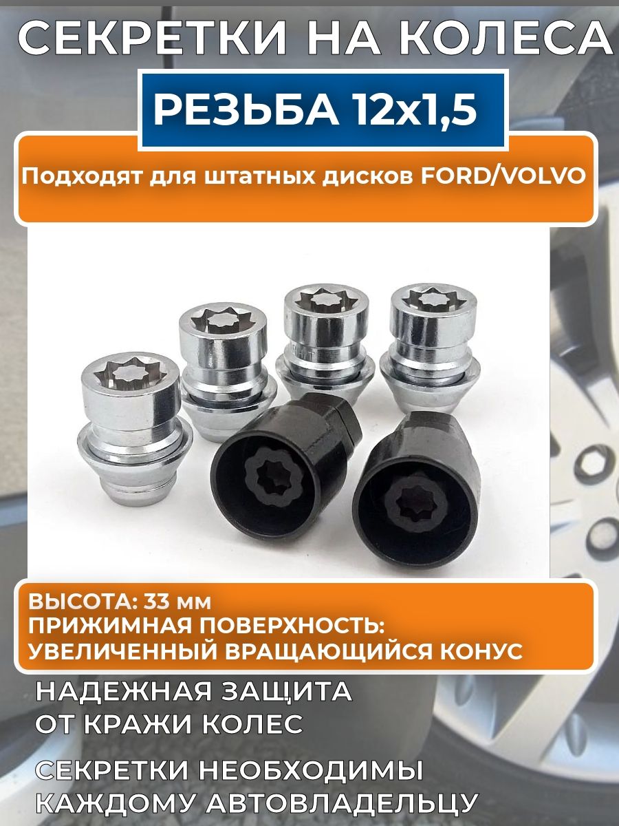 Колесные секретки резьба M12х1,5 Ford/Volvo