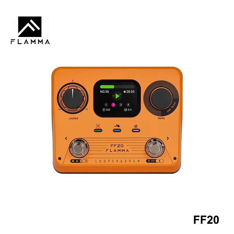 Flamma FF20 Педаль-лупер, драм-машина, гитарная педаль-лупер с экраном, запись 300 минут, 220 барабанных грувов, 100 слотов для лупов, растяжение по времени, автоматическая запись.
