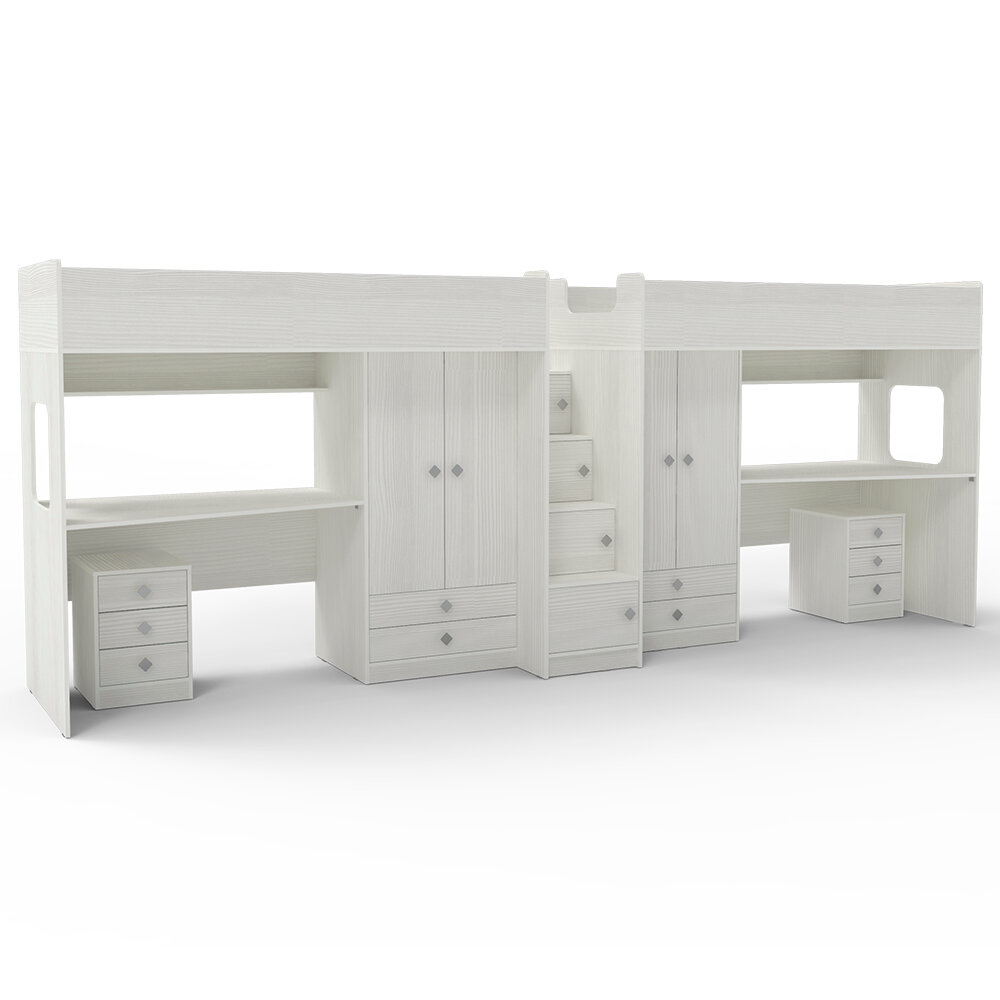 Двухъярусная кровать Л-AA606-606 с тумбами 80х190 Белое Дерево Белое Дерево