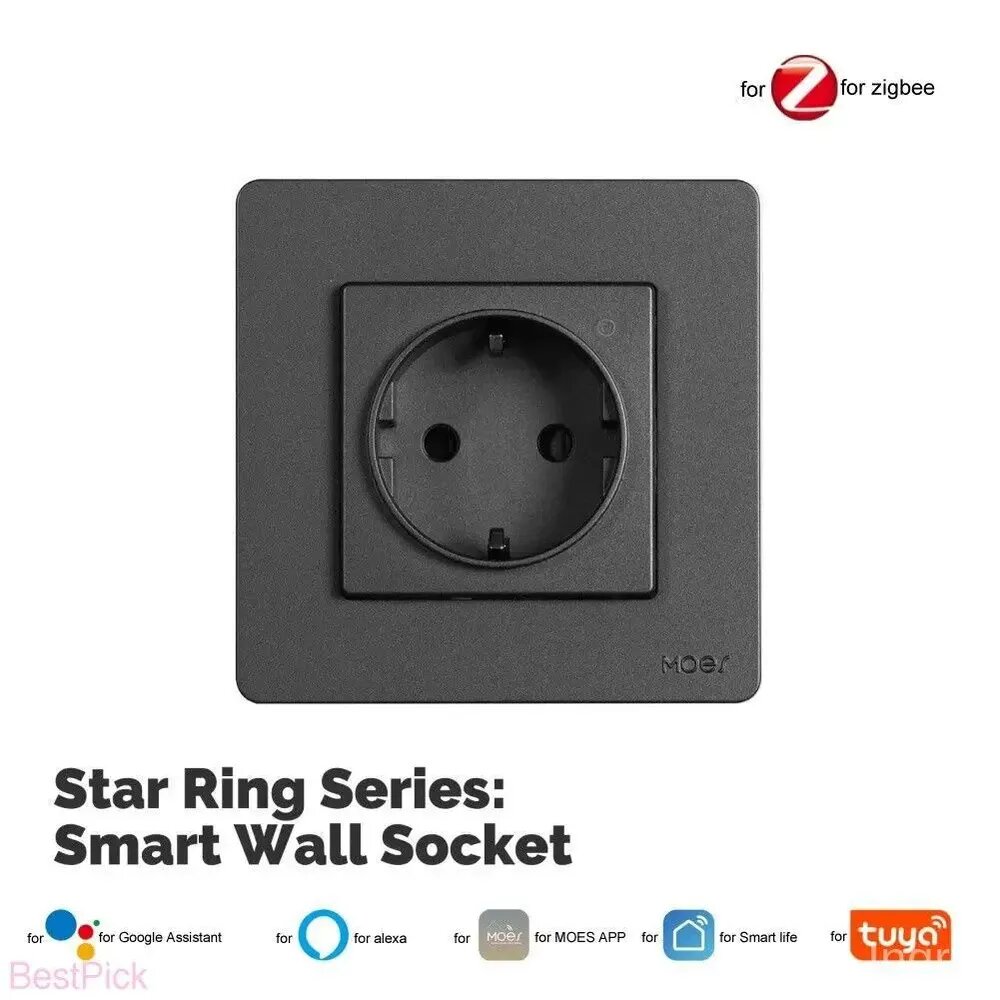 Розетка умная премиум Star Ring Series для Google Assistant, Alexa, Tuya, Smart Life Zigbee