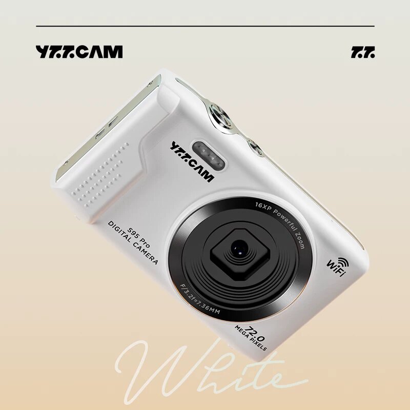 YZZCAM S95 компактная цифровая камера 72 МП с WiFi и функцией красоты белого цвета без SD-карты