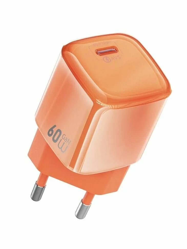 Сетевое зарядное устройство Wiwu 60W Jelly AVS GaN Fast Charger USB-C EU, быстрая зарядка, оранжевое