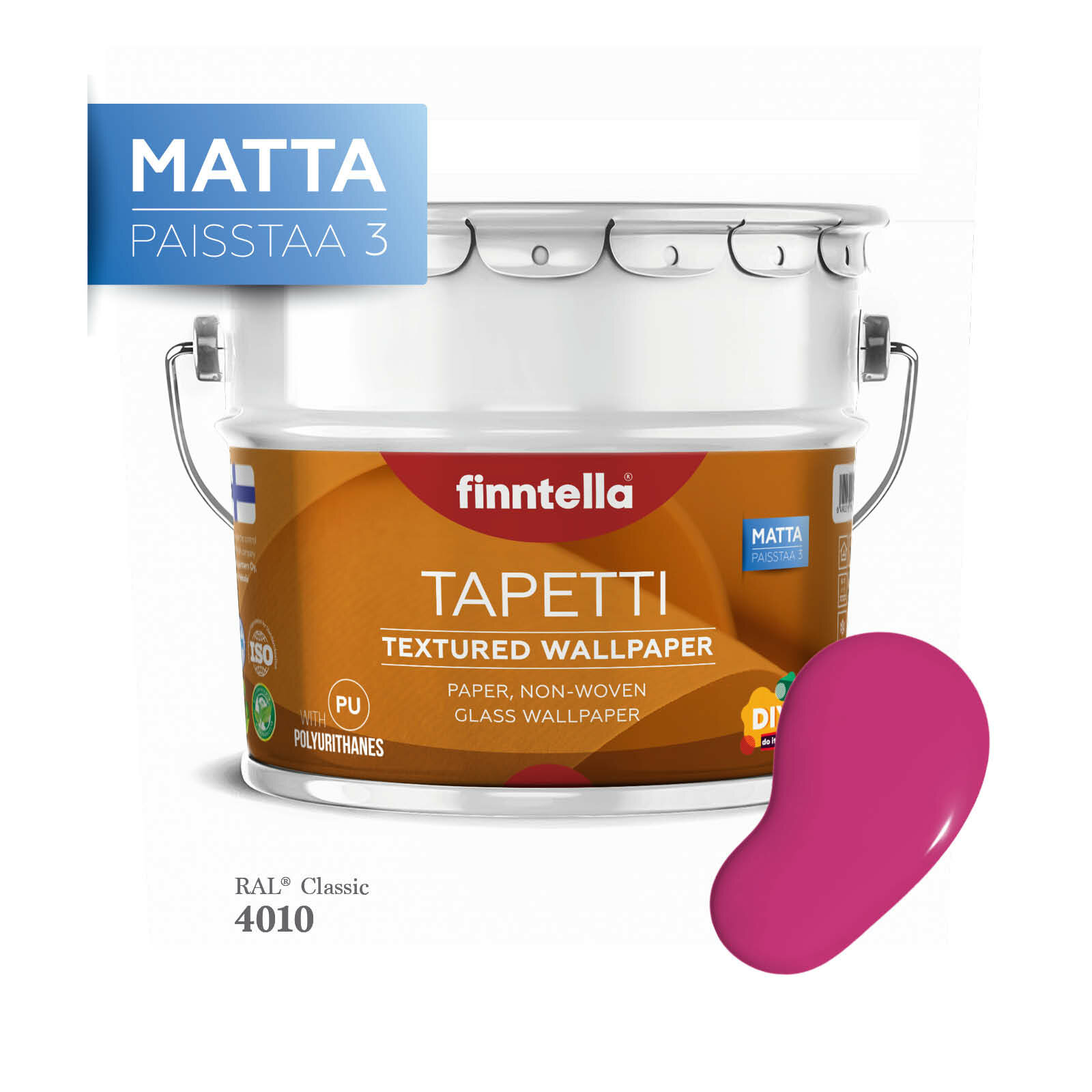 Матовая краска для обоев под окраску TAPETTI Matta FINNTELLA, Цвет RAL 4010 Телемагента (Telemagenta), 9л