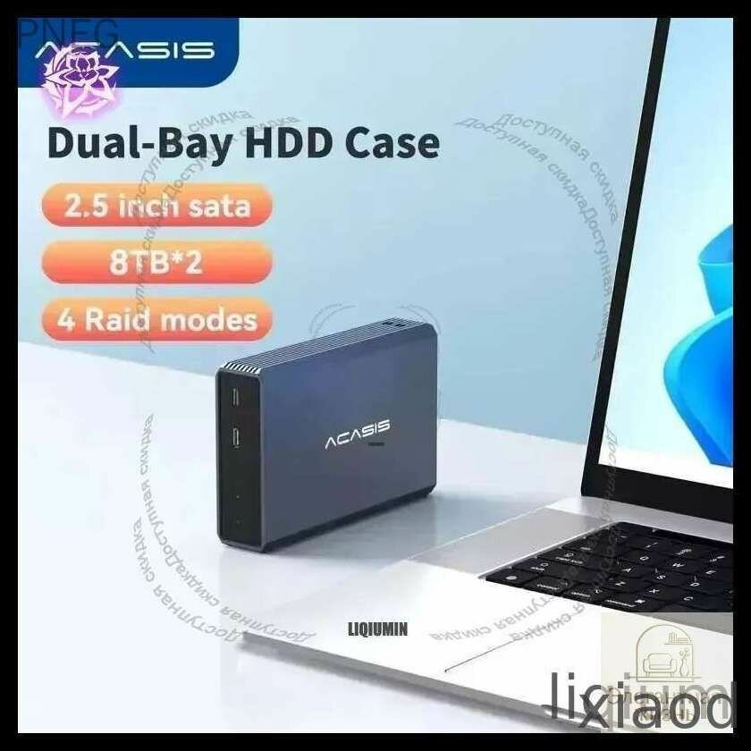 Корпус для 2,5-дюймовых жестких дисков USB-C на SATA, два отсека для дисков, поддержка RAID 0/1/JBOD/SPAN, два жестких диска по 6 ТБ, скорость 5 Гбит/с. внешний RAID массив USB-C 5Gbps 6TB внешний бокс для HDD RAID