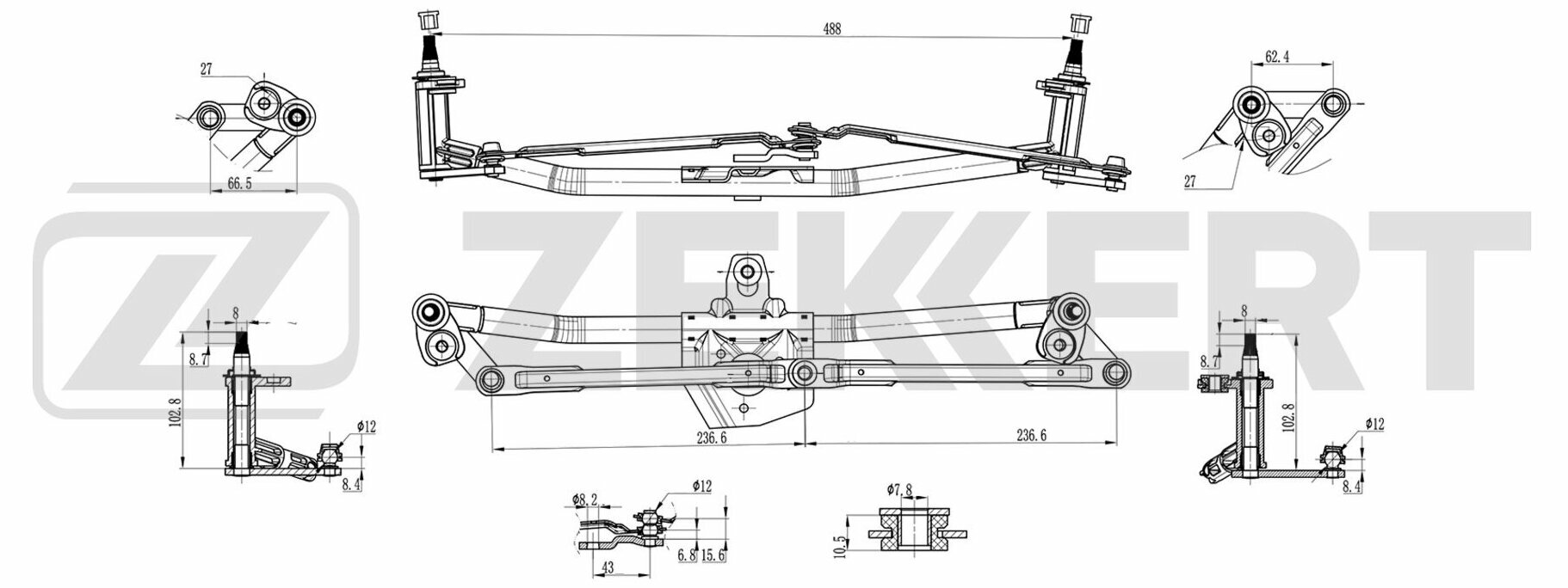 Трапеция стеклоочистителя, для Ауди A3 96-, A4 II 00-, Шкода Октавия 96- арт WS3018