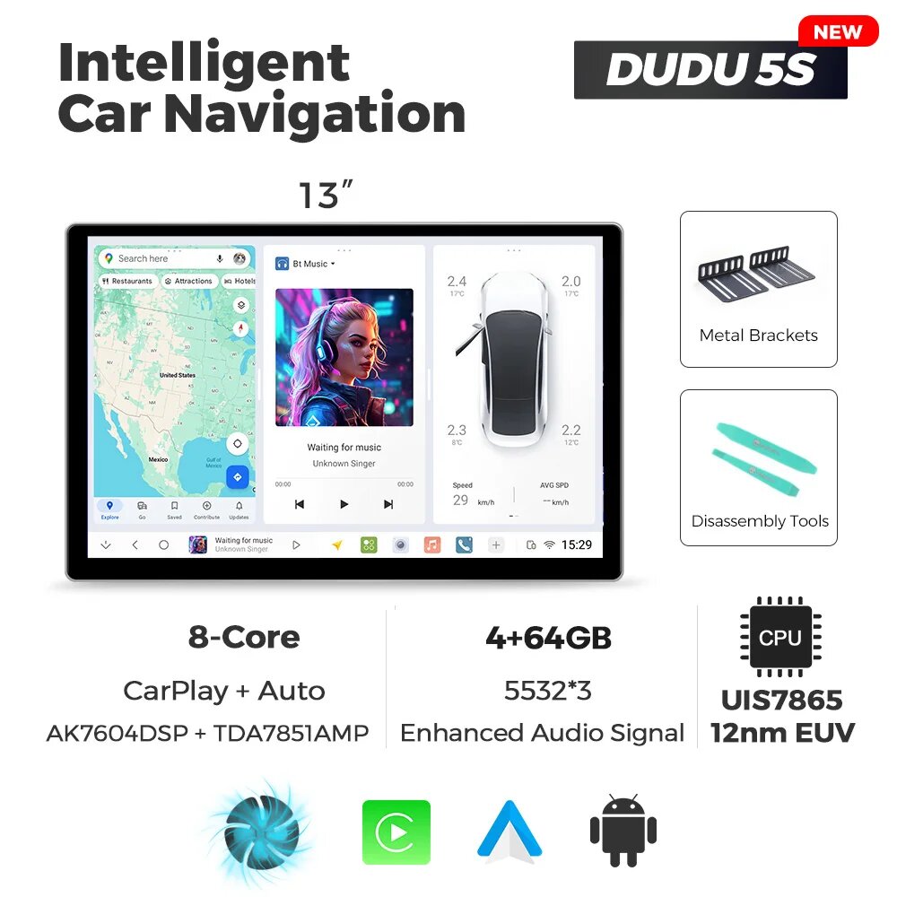 DUDU 5S 13" Автомагнитола Android 13 Carplay