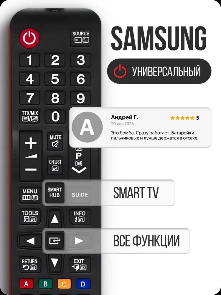 Пульт для телевизора Samsung Smart TV / Самсунг Смарт ТВ Универсальный BN59-01199G
